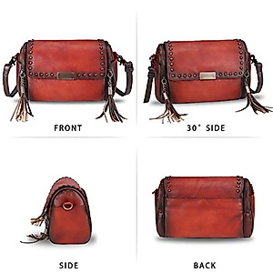 Genuine Leather Crossbody Purse for Women Vintage Handmade Satchel Top Handle Convertible Handbag Shoulder Bag (Red)