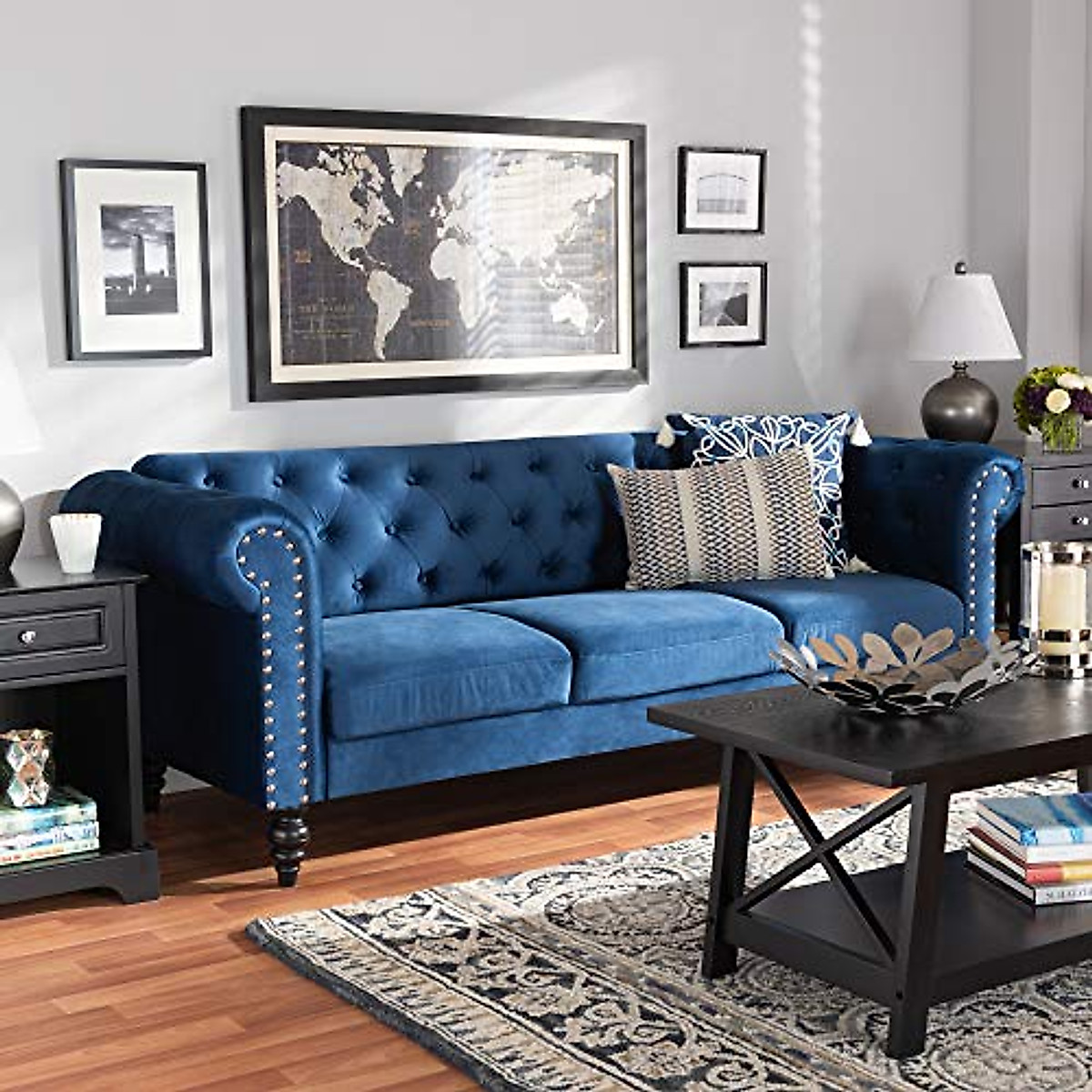 Baxton Studio Sofas, Navy Blue/Black
