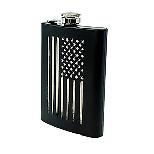 American Flag 8 oz Flask | Stainless Steel Hip Flask for Liquor – Matte Black, Great Gift Idea for Veterans