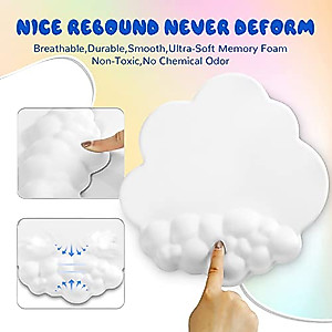 Gaming Mouse Pad Wrist Rest,Ergonomic Cloud Wrist Rest Mousepad with Gel Memory Foam,Non-Slip Rubber Base,Comfortable Mouse Pad for Home Office,Laptop,Mac,Lightweight,Easy Pain Relief (Cloud White)