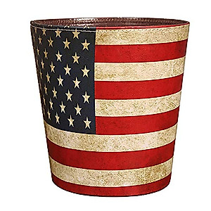 Wastebasket British Style Trash Bin Union Jack World Map Pattern PU Leather Waterproof Decorative Trash Can Garbage Can 10L (US Flag)
