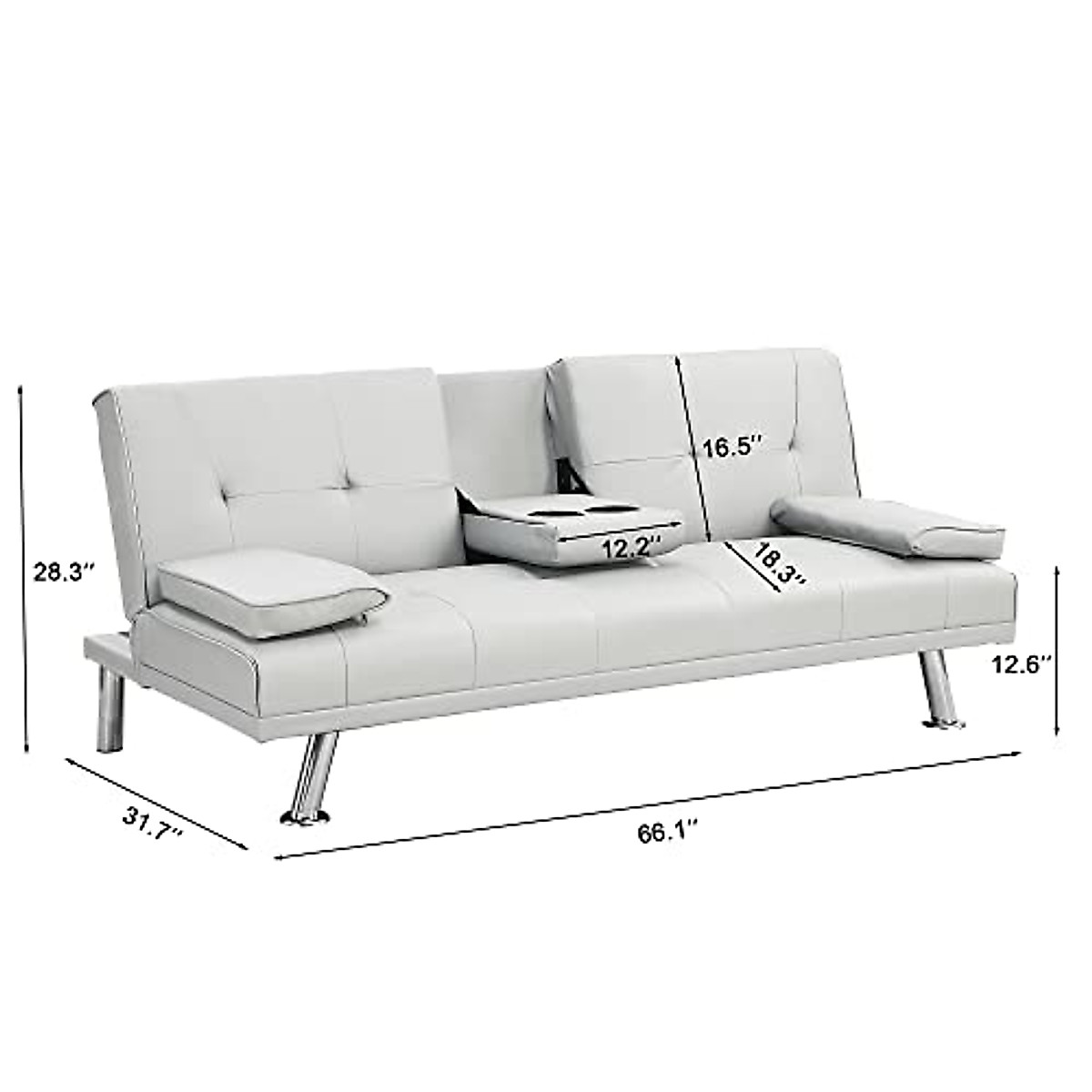 Verfur Button Tufted Convertible Futon Sofa, Foldable Reversible Loveseat Sleeper Couch w/Adjustable Backrest,Comfy Small Daybed Guest Bed Sofabed, White PU