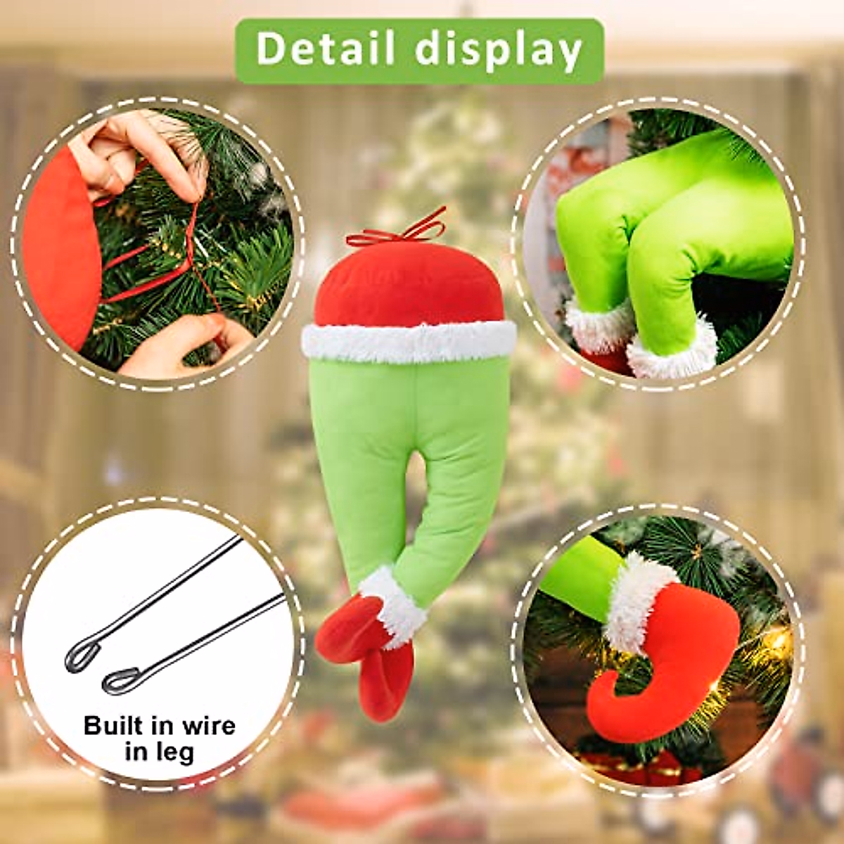 Christmas Elf Body Tree Decorations, Christmas Tree Decor Elf Arms Stole Christmas Elf Stuffed Leg Stuck Xmas Tree Topper Garland Ornaments Pose-able Plush Legs for Tree Ornaments (Elf Legs)