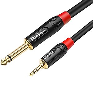 Disino 1/4 inch TS to 1/8 inch TRS Cable, 1/4" TS Mono to 1/8 inch(3.5mm) TRS Stereo Interconnect Adapter Cable,Mono to Stereo Patch Cord - 6.6 Feet/2 Meters