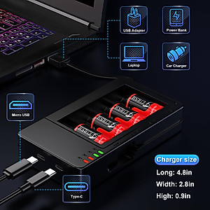 123A 3.7V Lithium Battery for Arlo,4 Pack Rechargeable Batteries and Arlo Charger,800mAh Rechargeable Batteries for Arlo Cameras VMC3030 VMK3200 VMS3330 3430 3530 and Flashlight Microphone