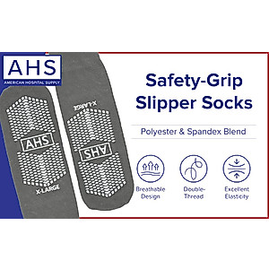 AHS American Hospital Supply Hospital Slipper Socks Grip Socks with Elastic Cuff Grip Socks for Women and Men Slipper Socks Gray | X-Large (Pack of 6)