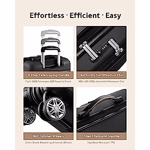 LUGGEX Carry On Luggage 22x14x9 Airline Approved with Laptop Compartment, PC Hard Shell Luggage with USB Port, Black Suitcase with Spinner Wheels