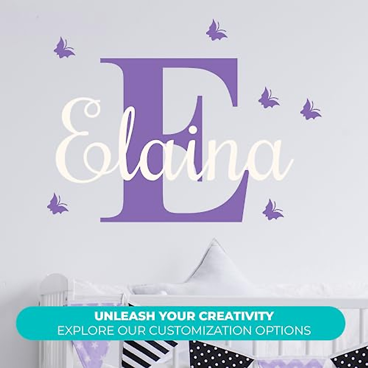 Personalized Multiple Font Wall Stickers for Baby Girl or Boy I Custom Name & Initial for Nursery Wall Decor I Wall Decal for Child Room Decorations I Multiple Sizes and Colors Options