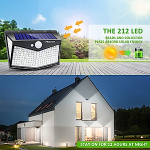 Solar Outdoor Lights, Upgraded 212 LED/4 Pack 3 Modes Motion Sensor Security Lights w/ 270° Wide Lighting Angle, IP65 Waterproof Wall Lights Solar Powered, Bright for Yard Fence Garden Outside