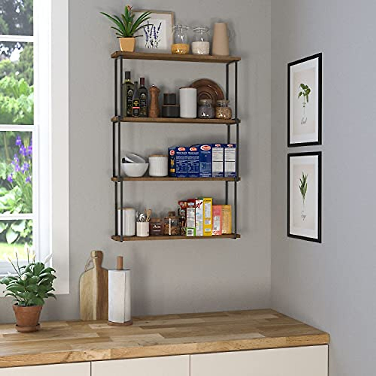 Wallniture Porto 4-Tier Floating Shelves for Wall Storage, Kitchen Pantry Organization and Storage Shelves, 24" Wood Wall Shelf, Walnut