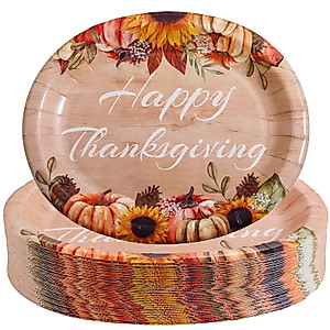 WDF 50Pack Thanksgiving Paper Plates - 10" x 12" Oval Paper Plates Dinner Size Large Disposable Platter Heavy Duty For Happy Thanksgiving Serving Tray Autumn Fall Harvest Party Supply