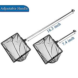 Lpraer Aquarium Fish Net 5" x 6" Fish Net with Extendable 7.4"-16.3" Telescopic Stainless Steel Long Handle Fine Mesh Fish Net for Fish Tank