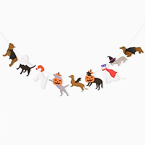 Halloween Dog Garland - Halloween Spooky Dogs Banner, Cute Witch Hat Pumpkin Puppy Dog Hanging Banner, Halloween Puppy Theme Wall Decor