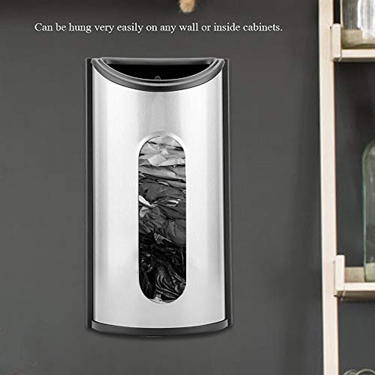 Kitchen Grocery Bag Holder,Plastic Bag Holder and Dispenser for Plastic Bags - Easy Wall Mount Bag Saver - Stainless steel + Plastic