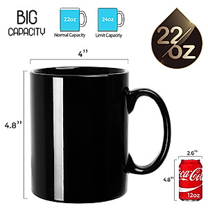 22 OZ Extra Large Coffee Mug, Harebe Smooth Ceramic Boss Giant Tea Cup Big Capacity and Handle for Dad Men, Black