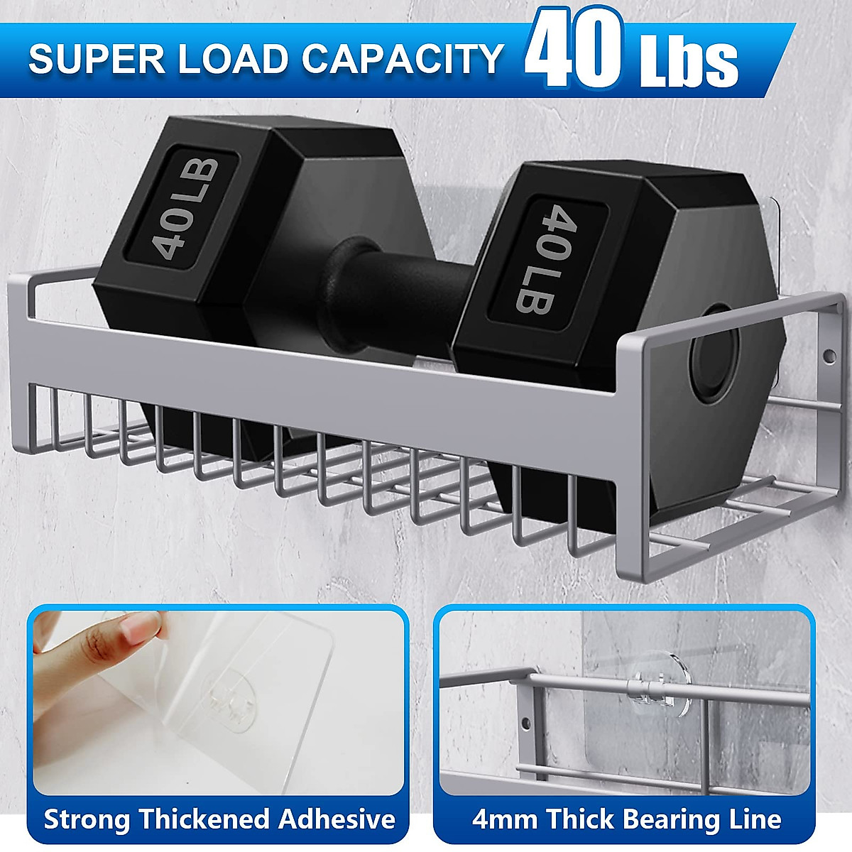 Kayfia Shower Caddy 6 Pack Large Capacity Adhesive Shower Shelves Bathroom Shower Organizer No Drilling Wall Mounted Shampoo Holder Shower Storage Rack for Inside Shower (Silver Grey)