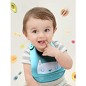 YINGJEE Baby Bibs Silicone Feeding Bibs, Weaning Waterproof Bibs with Food Crumb Catcher Pocket Baby Bibs Easily to Clean, Comfortable and Foldable