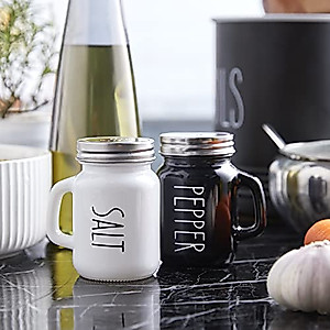 Salt and Pepper Shakers Set, Bivvclaz 4 oz Glass Black White Salt Pepper Shaker Set with Stainless Steel Lid, Modern Kitchen Decor for Home Restaurants Wedding, Ideal Gift Choice