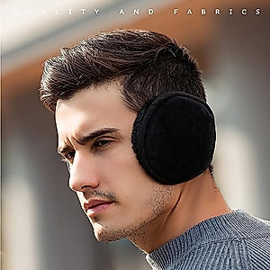 Winter Men Earmuffs, Big Size Foldable Polar Fleece Ear Warmers Women Adjustable Ear Muffs for Outdoor Activities (Brown)