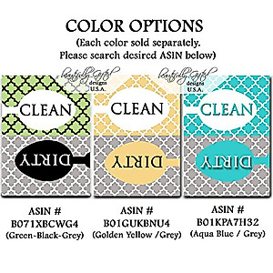 Clean Dirty Dishwasher Magnet Sign - Modern Elegant Moroccan Trellis Pattern - Yellow Gold Grey - 2.5 x 3.5 - Housewarming, Gag Gift Idea for Mom Dad/Christmas Stocking Stuffers for Women Men Teens