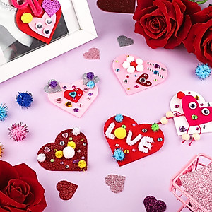 400 Pieces DIY Valentines Heart Craft Set DIY Felt Heart/Owl Craft Supplies Assorted Heart Shapes Felt with Pom Poms Cleaners Googly Eyes for Valentines Party Favor Decoration (Heart)