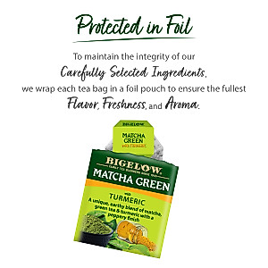 Bigelow Tea Matcha Green Tea with Turmeric, Caffeinated Tea with Turmeric, 18 Count Box (Pack of 6), 108 Total Tea Bags