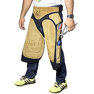 Equine Care Farrier Chaps with Back Support, 4 Knife Pockets & Nail Magnet Cow Hide Suede Leather and Canvas Horse Shoeing Apron (25 Inch-65 CM)