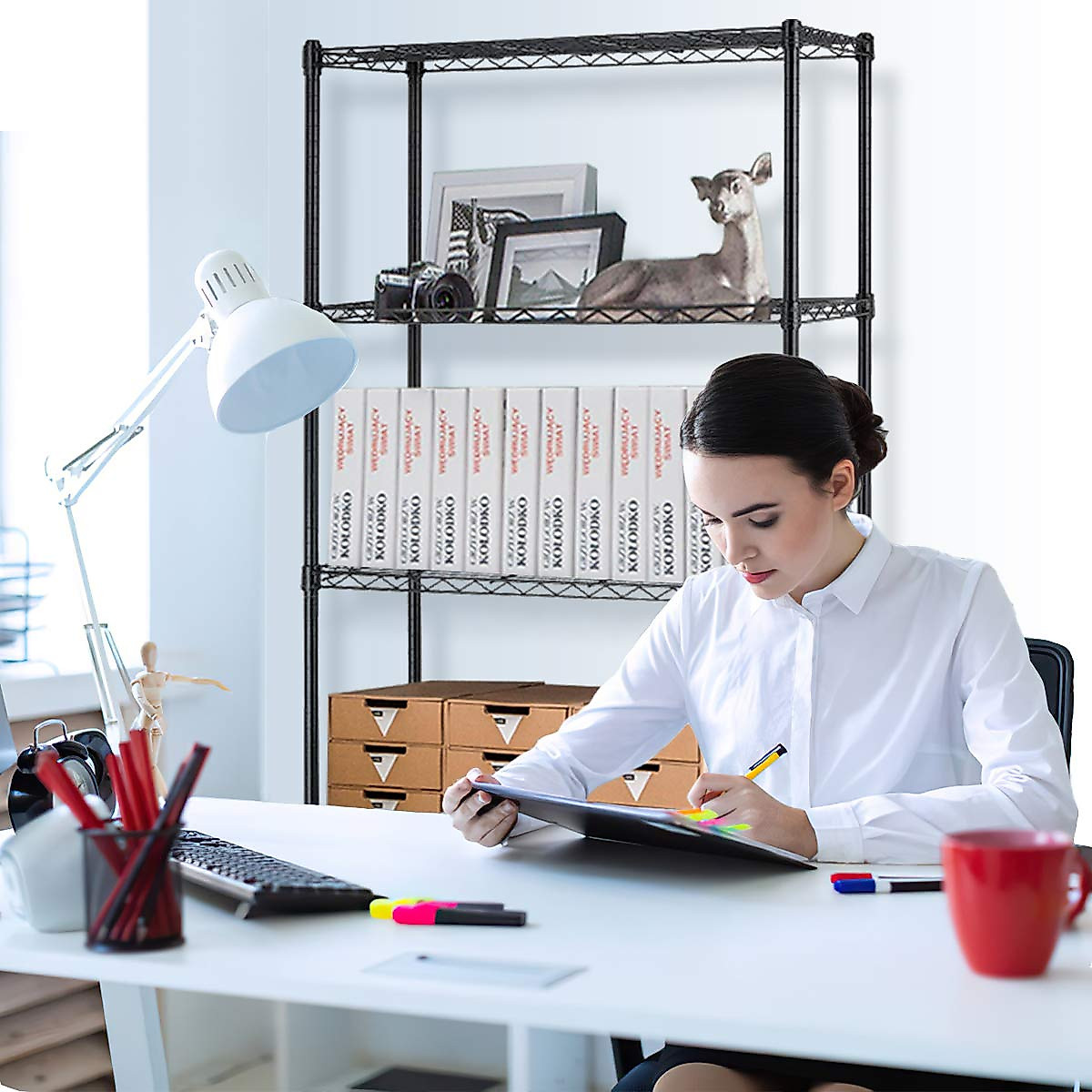 Storage Metal Shelf 5 Tier Wire Shelving Unit Standing Shelf Units Heavy Duty Garage Shelving with Feet Levelers 1250Lbs Capacity Adjustable Commercial Shelving Kitchen Rack, Black