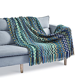 Cozary Woven Throw Blanket Reversible Cotton Bohemian, Tapestry Outdoor Knitted Tassel Blankets,Soft Cozy Lightweight Couch Decorative afghans Throw Blankets, Bed, Sofa,60 * 80 inches