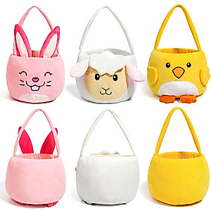 JOYIN 3 Plush Easter Baskets 12.8"x8.7" Cute Bunny & Chicken & Sheep Basket with Handles for Baby Kids Easter Egg Hunting, Party Supplies, Decorations, Gifts
