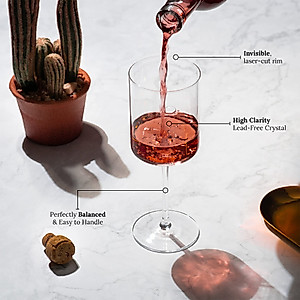 Bacador Square Wine Glasses Set of 4 - Cylinder Design Ideal for White and Red Wine - Modern Edge Crystal Stemware - Stunning Gift for Anniversaries - 14 oz