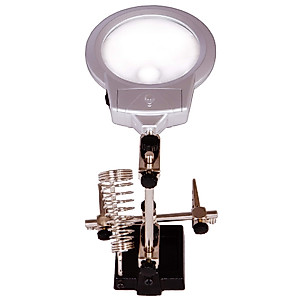 Levenhuk Zeno Refit ZF21 2X / 6X Magnifier with Third Helping Hand, LED Light, Alligator Clips, Soldering Iron Holder and Accessory Tray