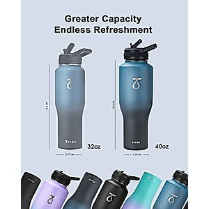Trebo 40oz Water Bottle Insulated with Lid and Straw,Double Wall Vacuum Stainless Steel Metal Tumbler Flask Fit in Any Car Cup Holder with Paracord Handle,Leakproof Keep Drink Cold & Hot,Indigo/Black