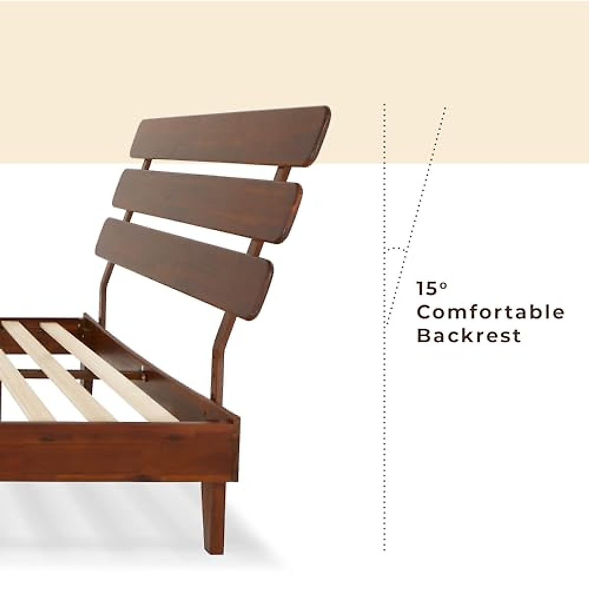 Bme Caden 15 Inch Deluxe Bed Frame with Adjustable Headboard - Mid Century, Retro Style with Acacia Wood - No Box Spring Needed - 12 Strong Wood Slat Support - Easy Assembly - Dark Chocolate, Queen