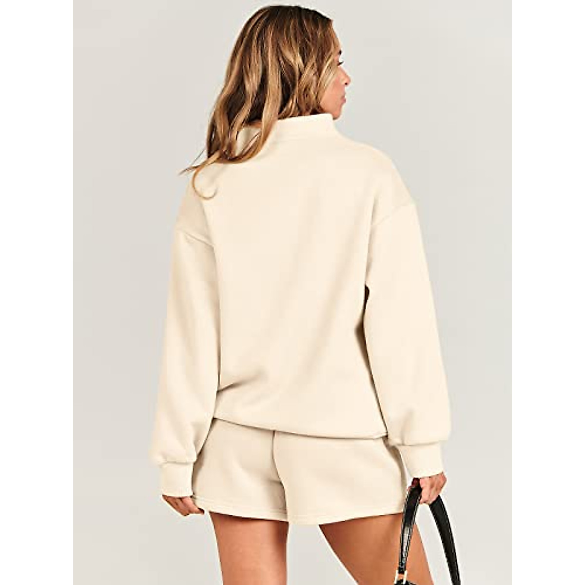 ANRABESS Women Two Piece Outfits 2023 Fall Clothes Set Sweatsuit Oversized Half Zipper Fleece Sweatshirt Casual Comfy Short Lounge Matching 1030mibai-S