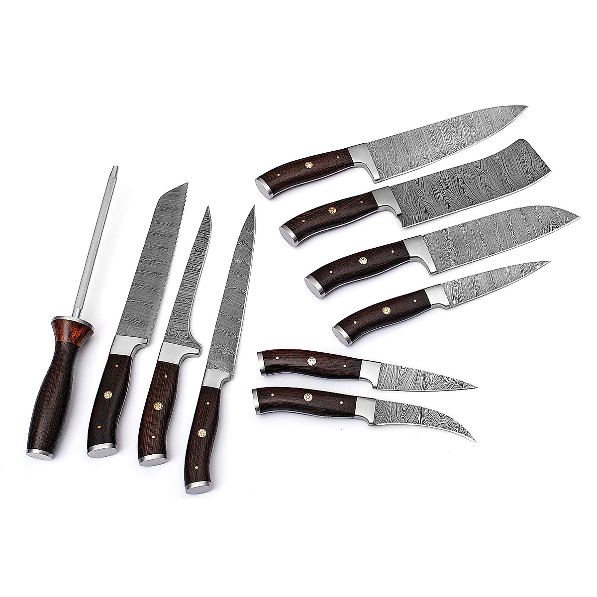 randy Handmade Damascus Kitchen Chef Knife Set - Professional Damascus Steel Knife Set - 10 pcs Japanese Damascus Knife Set With Leather Bag/Case(10801)