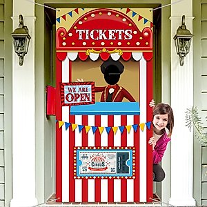 Carnival Circus Theme Party Decorations, Halloween Carnival Photo Door Banner Ticket Booth Backdrop Props, Large Photo Door Banner Door Hanging for Halloween Decorations Carnival Game Supplies