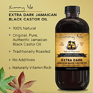 Sunny Isle Extra Dark Jamaican Black Castor Oil 8oz - PET Plastic Bottle | 100% Natural High Potency Treatment for Hair, Scalp