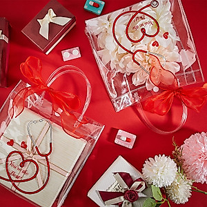 Thenshop 24 Pcs Nurse Gift Bags 7.8x7.8x3.15 in PVC Clear Gift Bags with Handles CNA Week Gifts Bulk 2024 Nurse Gift Bag Wedding Gifts Appreciation Gifts for Doctors Healthcare Hospital Worker Party