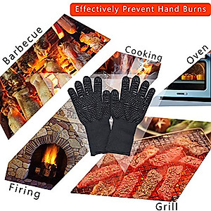 BBQ Grill Gloves, 932°F Extreme Heat Resistant Oven Mitts, Silicone Non-Slip Kitchen Cooking Gloves for Barbecue, Cooking, Baking, Grilling, BBQ, 1 Pair