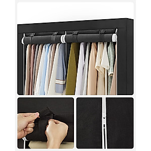 SONGMICS Portable Closet Wardrobe with Shoe Rack and Cover, Closet Storage Organizer, 2 Hanging Rods, Shelves, and 4 Side Pockets, 50 x 17.7 x 69.3 Inches, Spacious for Bedroom, Black URYG008B02