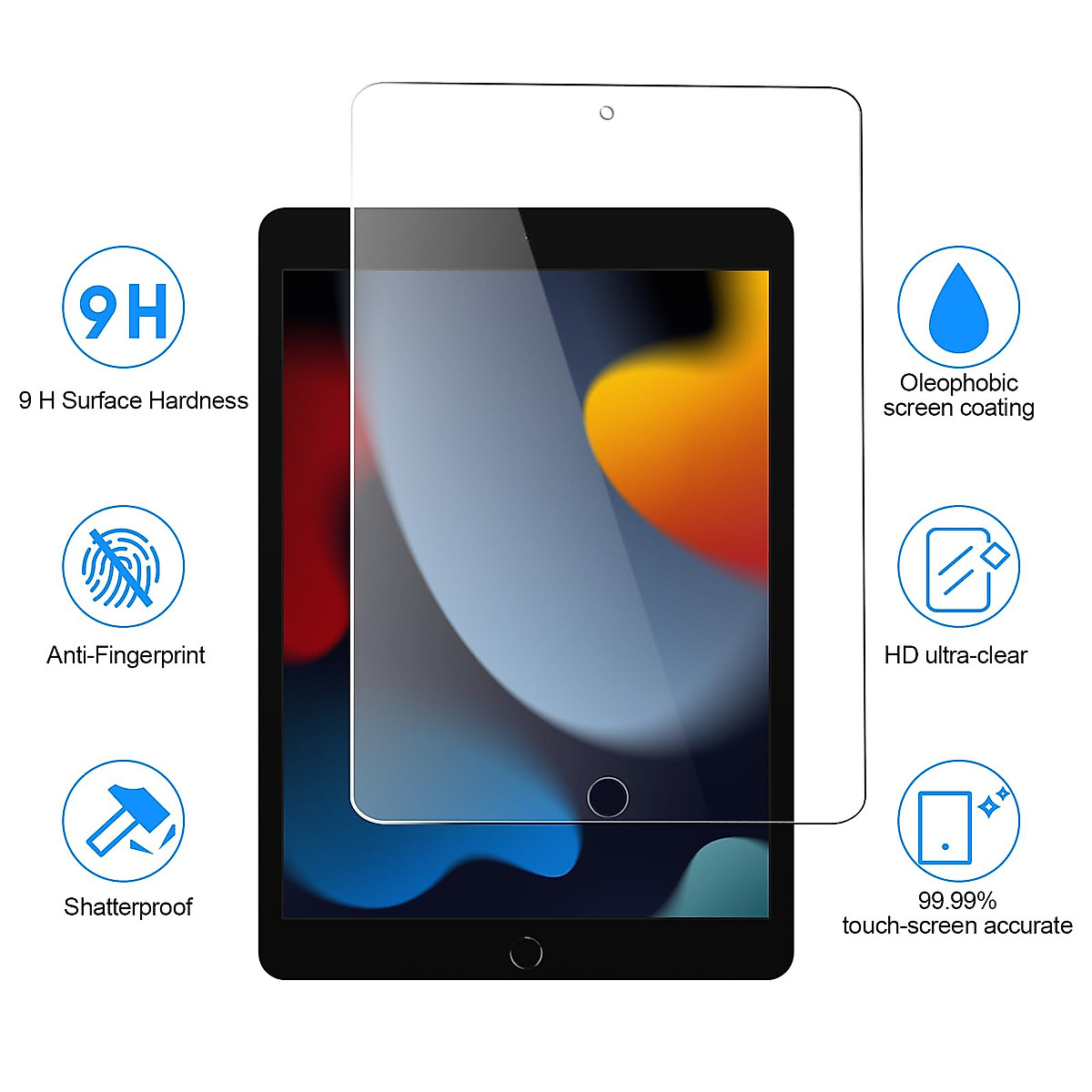 SIBEITU 2 Pack Screen Protector for iPad 9th Generation 2021, iPad 10.2 Inch HD Clear 9H Hardness Tempered Glass Film Compatible with iPad 8th 7th Generation 2020/2019, Scratch Resistent