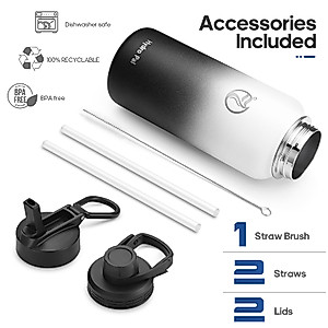 32 Insulated Water Bottles with 2 Leak Proof Lids(Spout Lid and Straw Lid), Wide Mouth Sport Water Bottle with Straw, Stainless Steel Powder-Coated Water Flask, Double Walled Vacuum Thermos