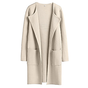 ANRABESS Women's Open Front Knit Lightweight Cardigan Casual Long Coatigan Sweater Lady Jacket Coat 2024 Fall Outerwear Beige Small
