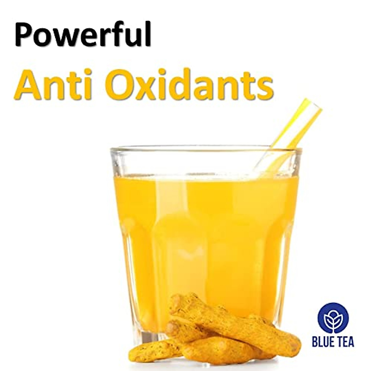 BLUE TEA - Turmeric Ashwagandha Tea - 30 Plant Based Tea Bags | PRIME SAVING DAY | AYURVEDIC BLEND | Turmeric Tea - High in Curcumin - CAFFEINE FREE | Non-GMO - Vegan - Gluten Free | Reusable Tin Pack