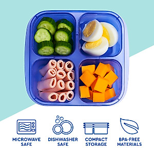 EasyLunchboxes® - Original Stackable Snack Boxes - Reusable 4-Compartment Bento Snack Containers for Kids and Adults, BPA-Free and Microwave Safe Food and Meal Prep Storage, Set of 10 (Jewel Brights)