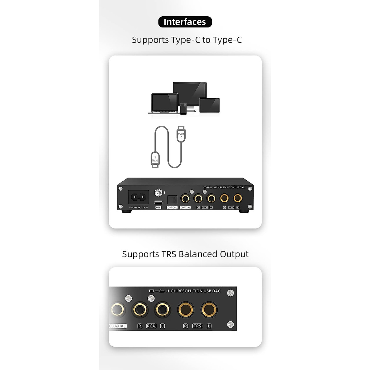 S.M.S.L D-6 Dual AK4493s Chip Bluetooth 5.1 LDAC Audio DAC DSD512 PCM 768kHz 32Bit CK-03 Clock Moudule 6.35mm TRS*2 Balanced Output Type C to Type C USB RCA Decoder with Remote Control (Black)