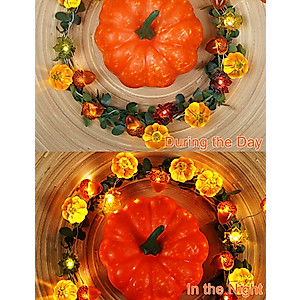 BOHON Thanksgiving Decoration Acorn 3D Pumpkin Maple Leaf String Lights Battery Operated with Remote 10ft 30 LEDs Orange Fall Lights for Home Autumn Garland Harvest Halloween Party Christmas Decor