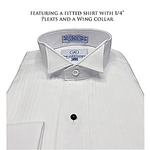Sir Gregory Men's Fitted Tuxedo Shirt with Wing Collar French Cuffs and 1/4 Inch Pleat White Size S, 14-14.5 Neck 32/33 Sleeve