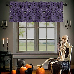 BestLives Halloween Curtain Valance for Windows Haunted Mansion Ghost Purple Rod Pocket Valance Window Treatments 1 Panel Short Curtains for Kitchen Windows Bathroom 54 x 18 inch